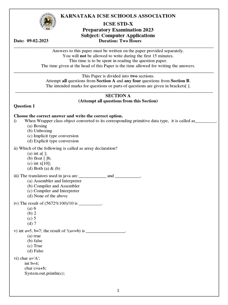 Kisa Preparatory Paper Computer Applications Pdf Integer Computer Science Computer Program