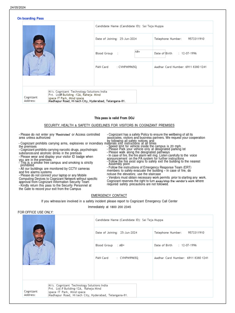 On-Boarding - Gate Pass Sai Teja | PDF