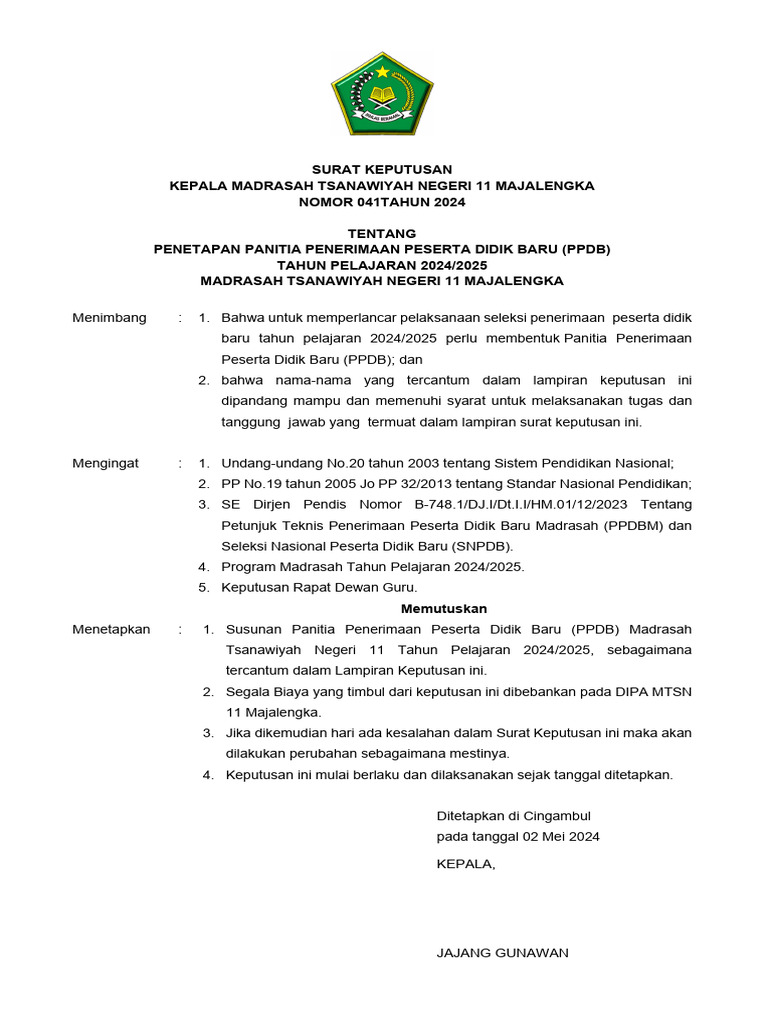 SK_PANITIA_PPDB_MADRASAH_2024 | PDF