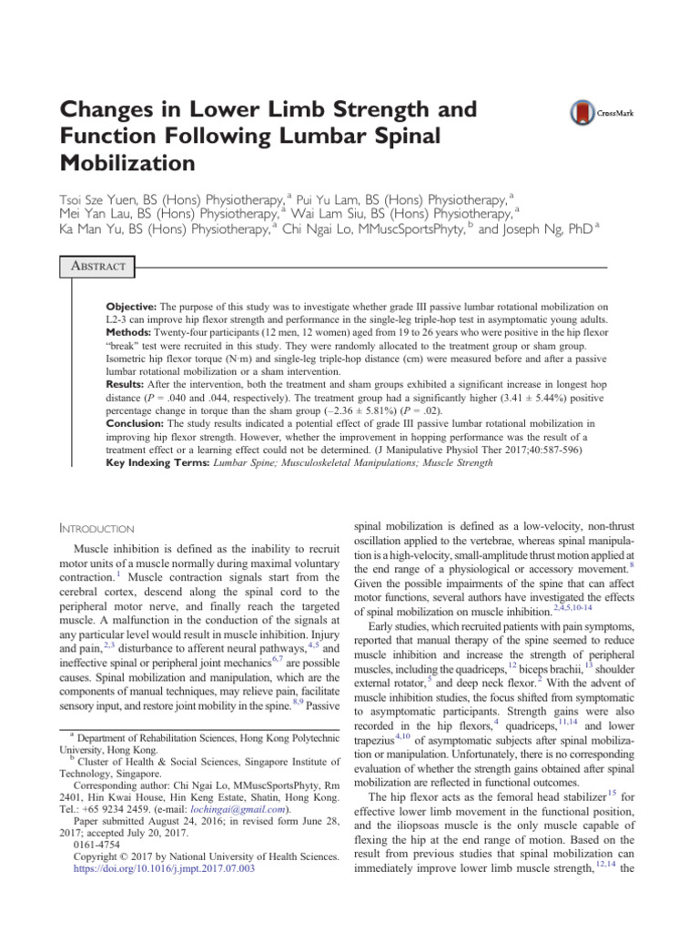 Changes in Lower Limb Strength and Function Following Lumbar Spinal ...