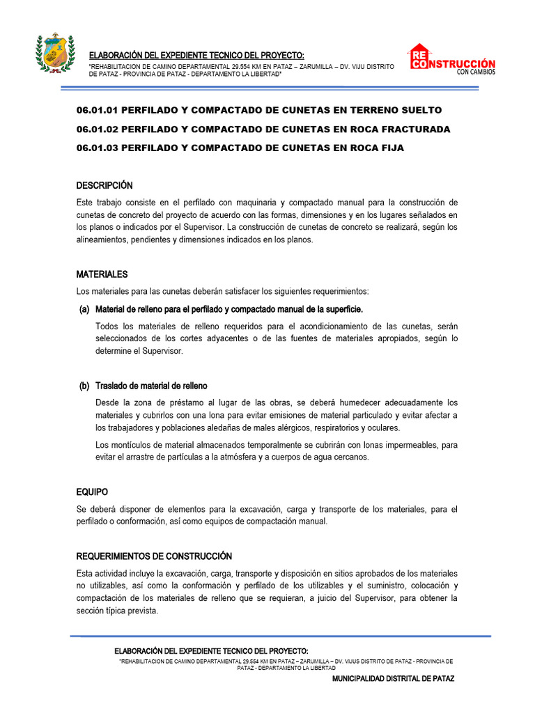 06.01.01 06.01.02 y 06.01.03 Perfilado y Compactado de Cuentas | PDF | Hormigón