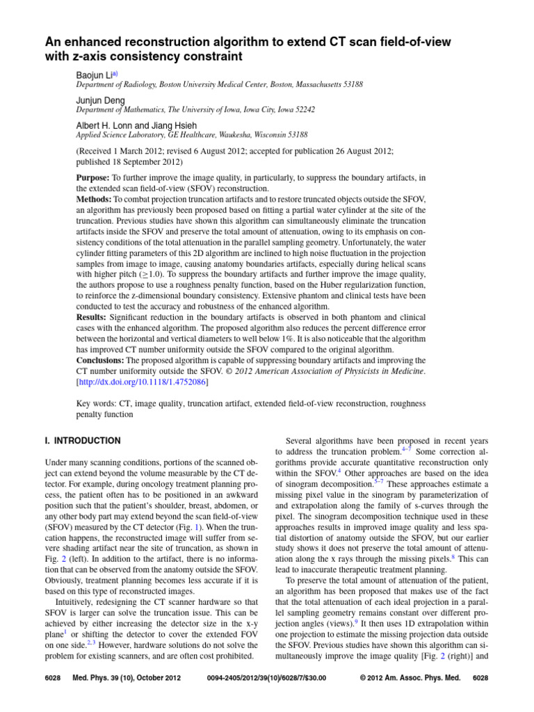 An Enhanced Reconstruction Algorithm To Extend CT Scan Field-Of-View With Z-Axis Consistency ...