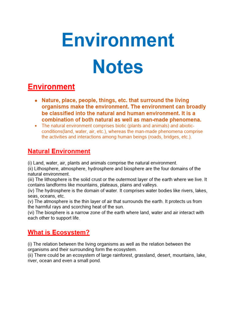 environment class 7 geography notes | PDF | Natural Environment | Earth