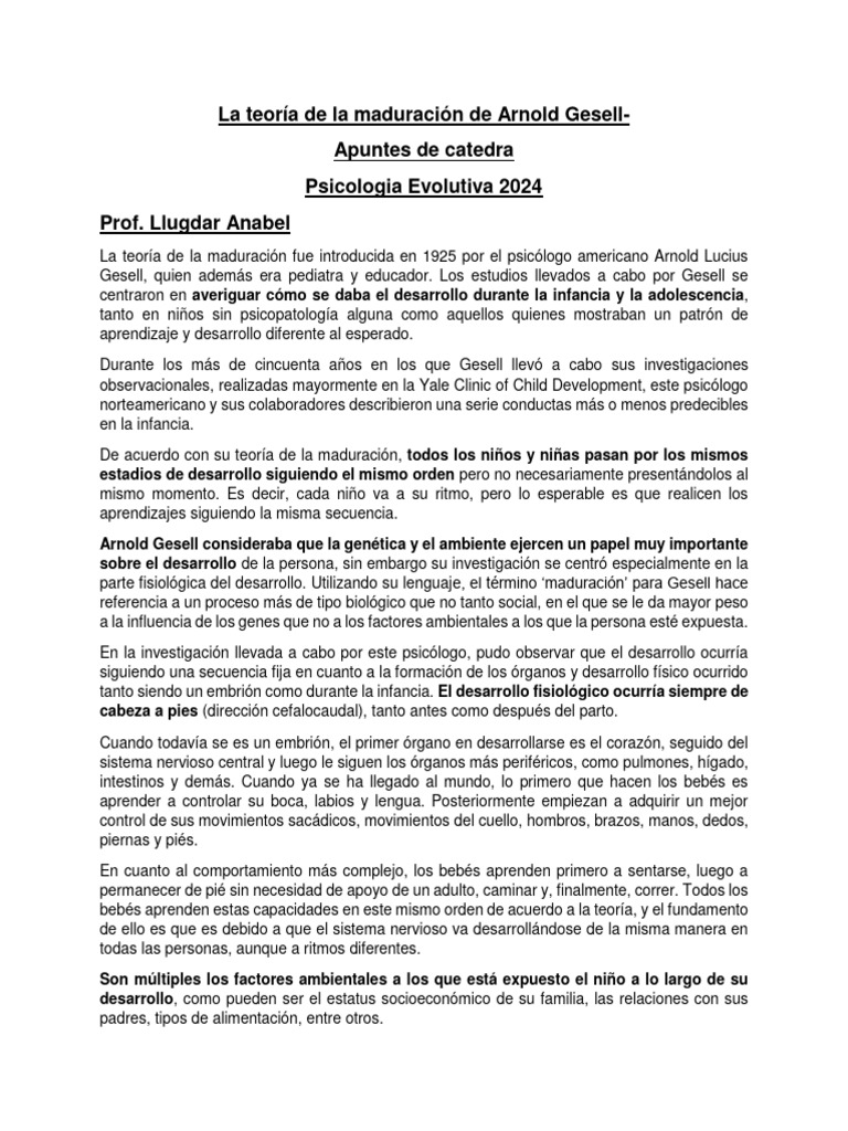 Gesell - Apuntes de Catedra - Psic Evolutiva 2024 | PDF | Sicología ... Gesell - Apuntes de Catedra - Psic Evolutiva 2024 | PDF | Sicología ...