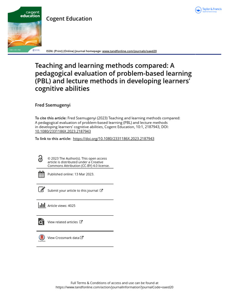 Teaching And Learning Methods Compared A Pedagogical Evaluation Of Problem Based Learning Pbl