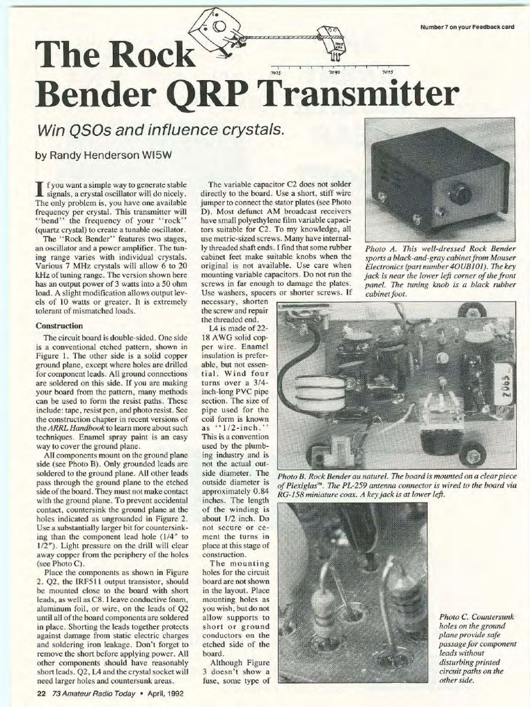 Rock Bender QRP Transmitter | PDF | Electronic Oscillator | Electrical ...