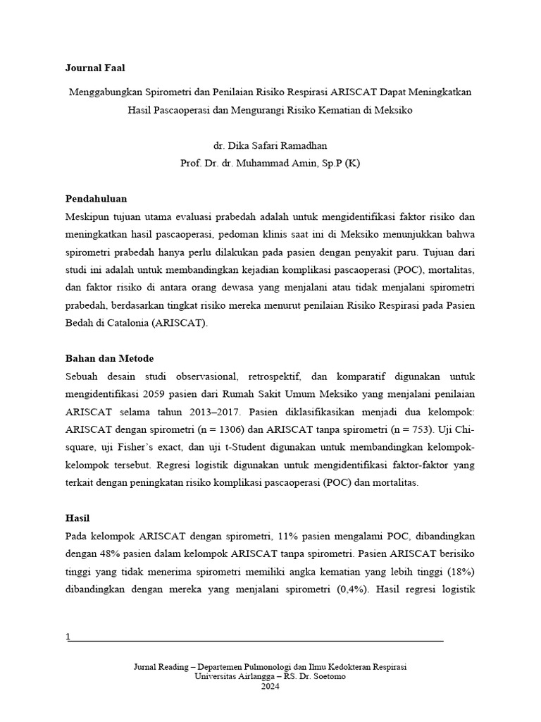 Abstrak - Combining Spirometry and The ARISCAT | PDF | Pengembangan ...