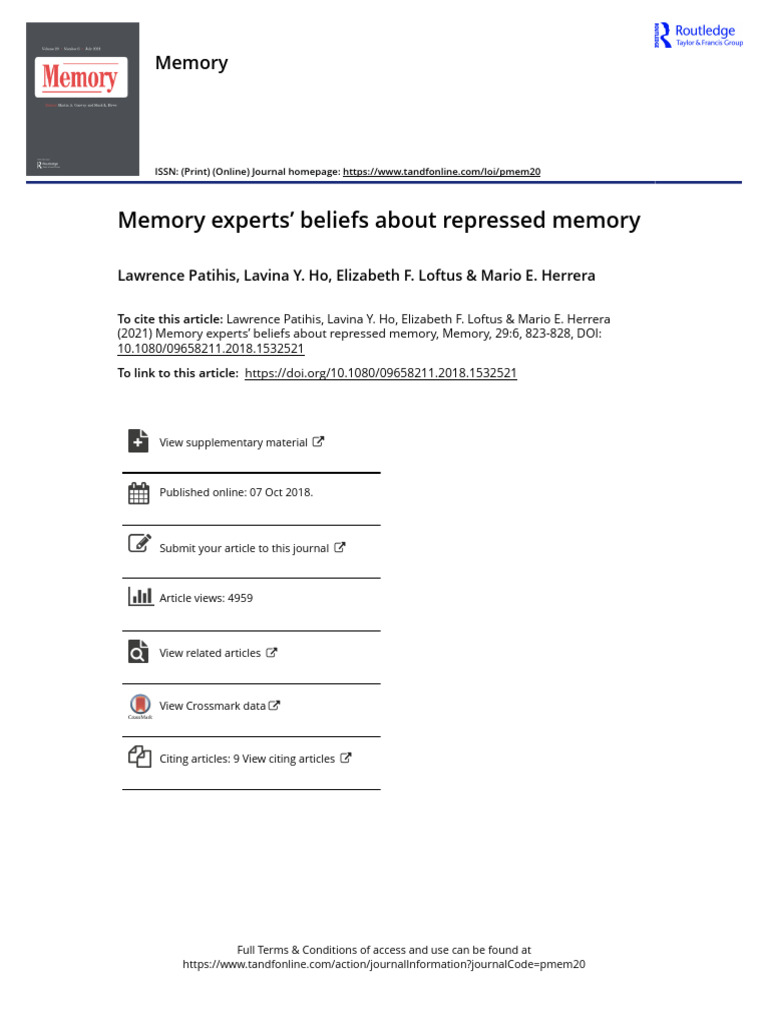 Scientific Evidence - Memory Experts Beliefs About Repressed Memory ...