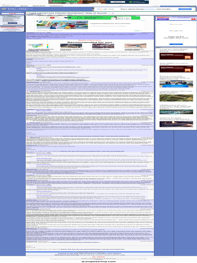 Total Lateral Load Transfer Distribution "Rule of Thumb" - Automotive Suspension Engineering ...
