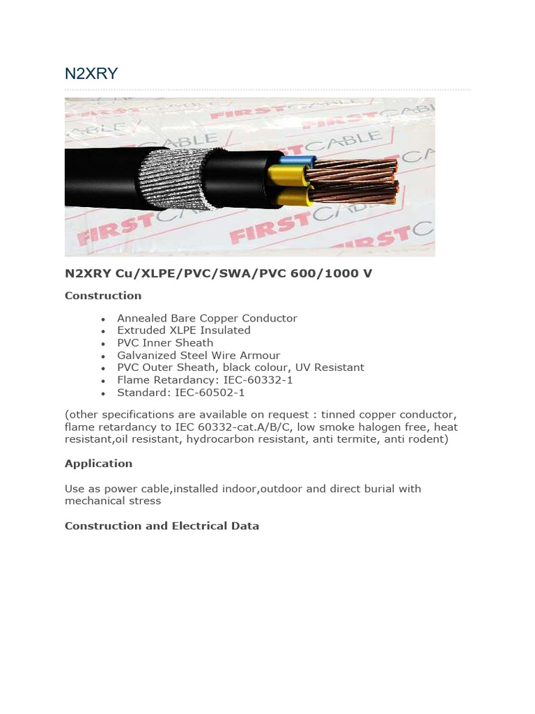 First Cable N2xry | PDF | Electrical Conductor | Materials Science