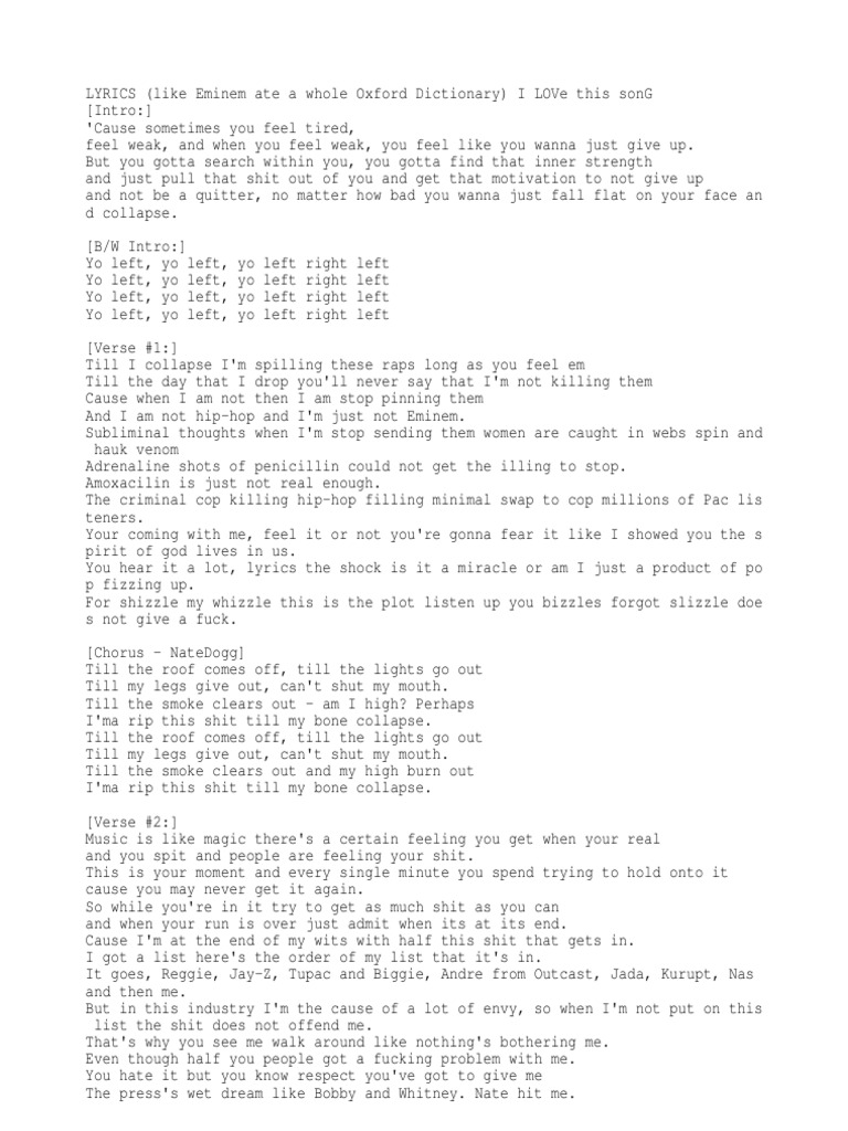 Till I Collapse LYRICS | PDF | Hip Hop | Popular Music