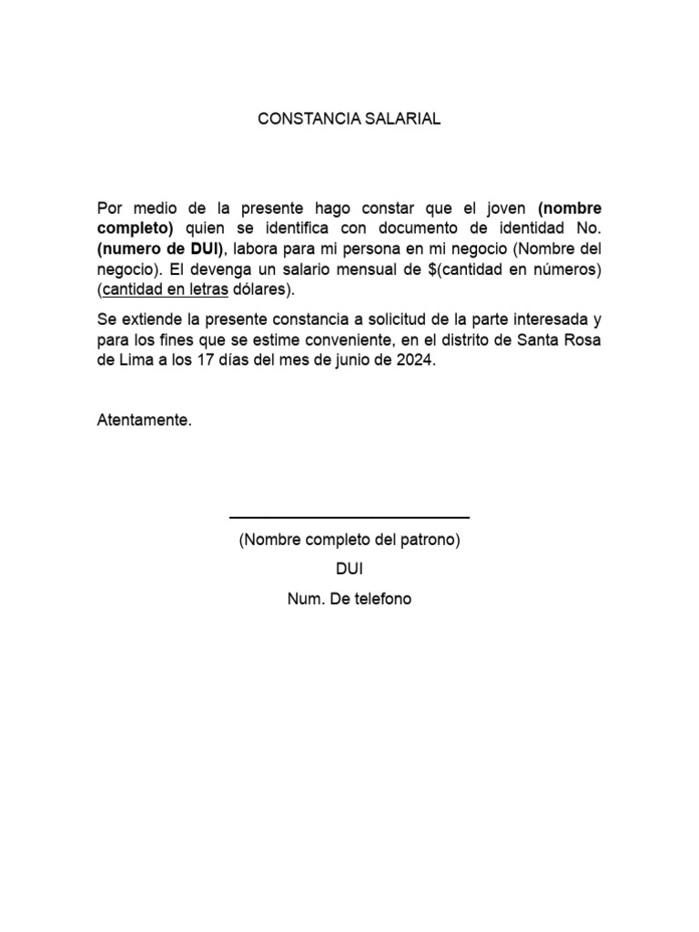 Constancia Salarial | PDF | Negocios | Finanzas y dinero