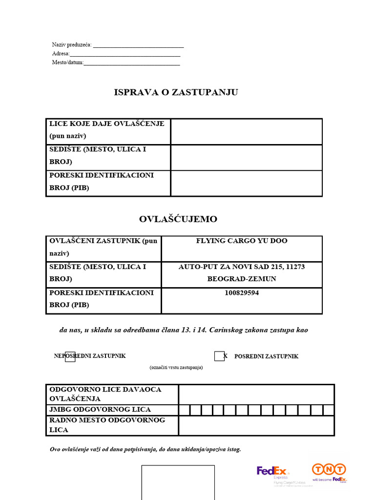 Isprava o Zastupanju I Uputstvo | PDF