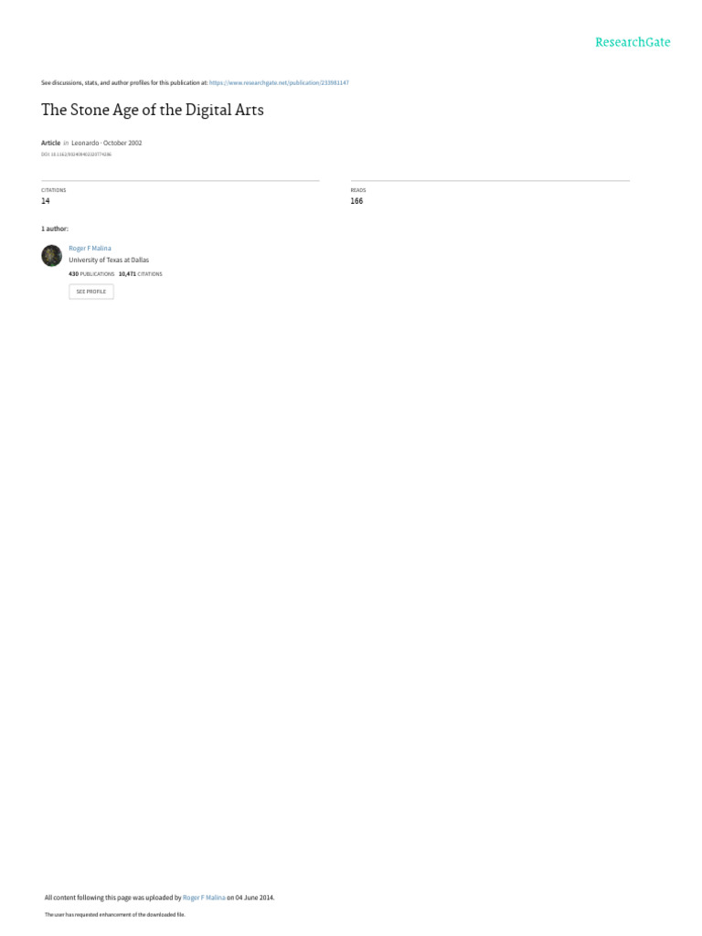 Stone Age of The Computer Arts | PDF | Science | Computer Art