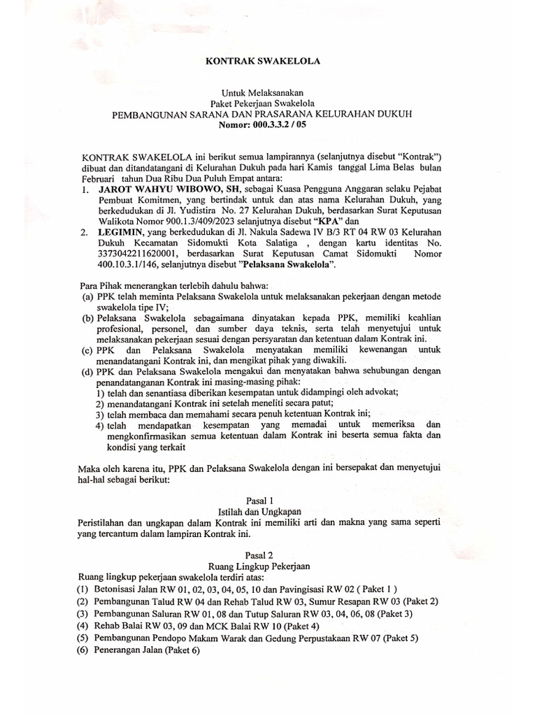 Kontrak Swakelola | PDF