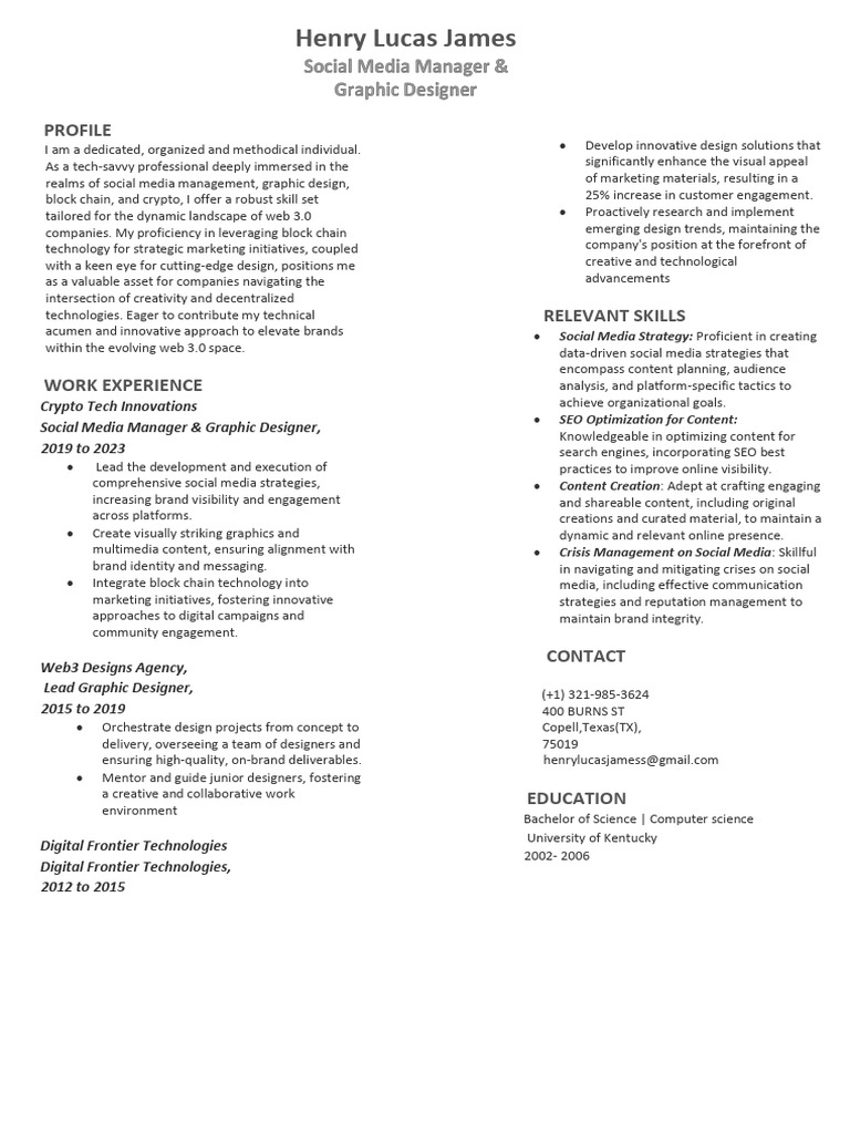 Henry CV | PDF | Digital Marketing | Social Media