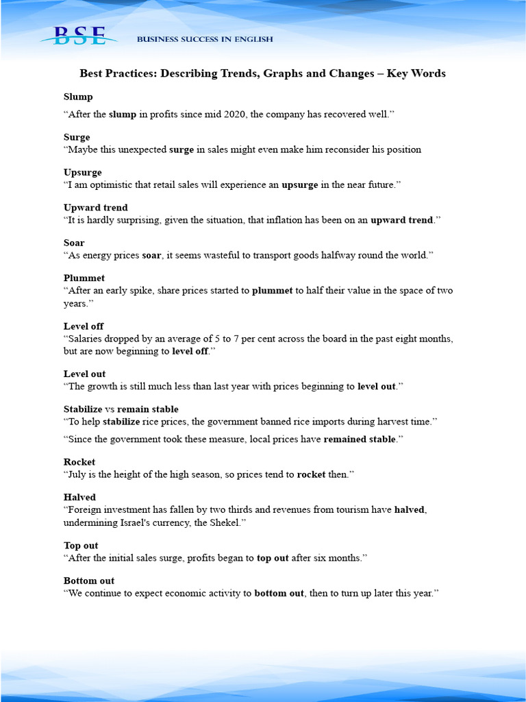 Describing Trends, Graphs and Changes - Key Words | PDF | Finance ...