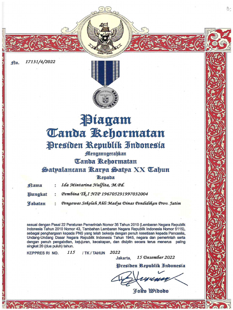 Satya Lencana Karya Satya XXtahun - Ida | PDF