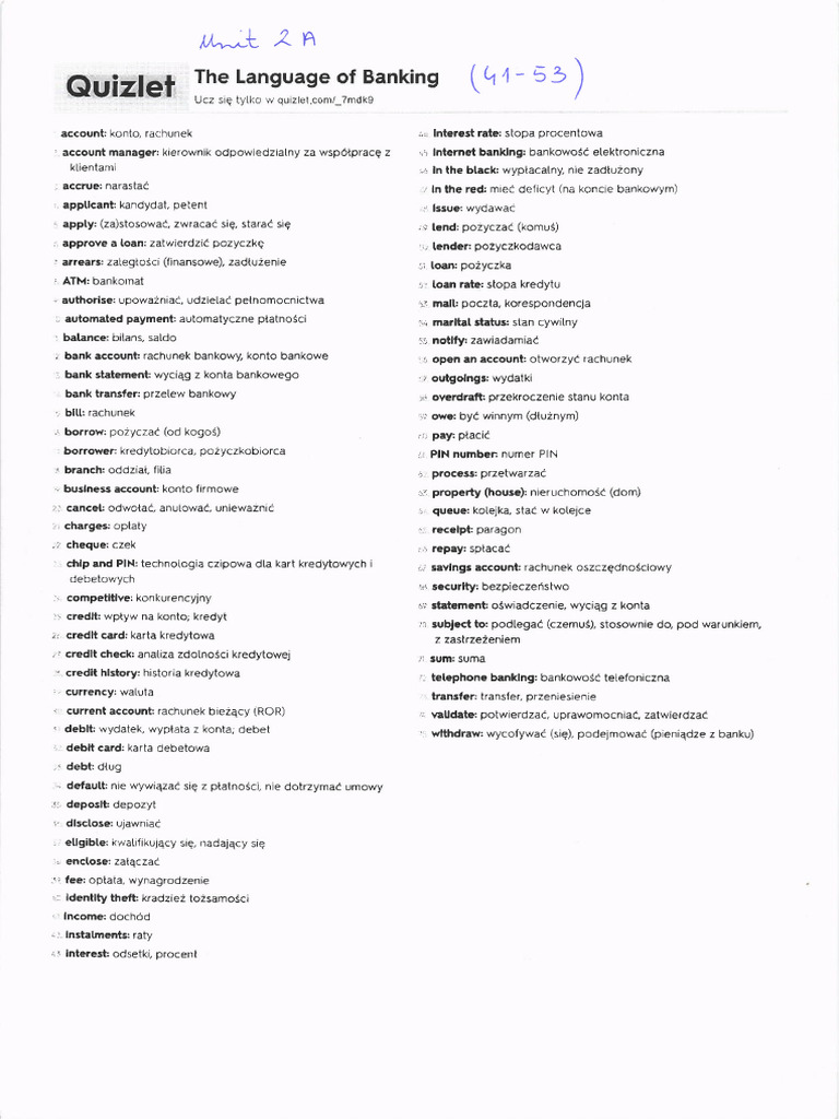 Unit 2A The Language of Banking | PDF