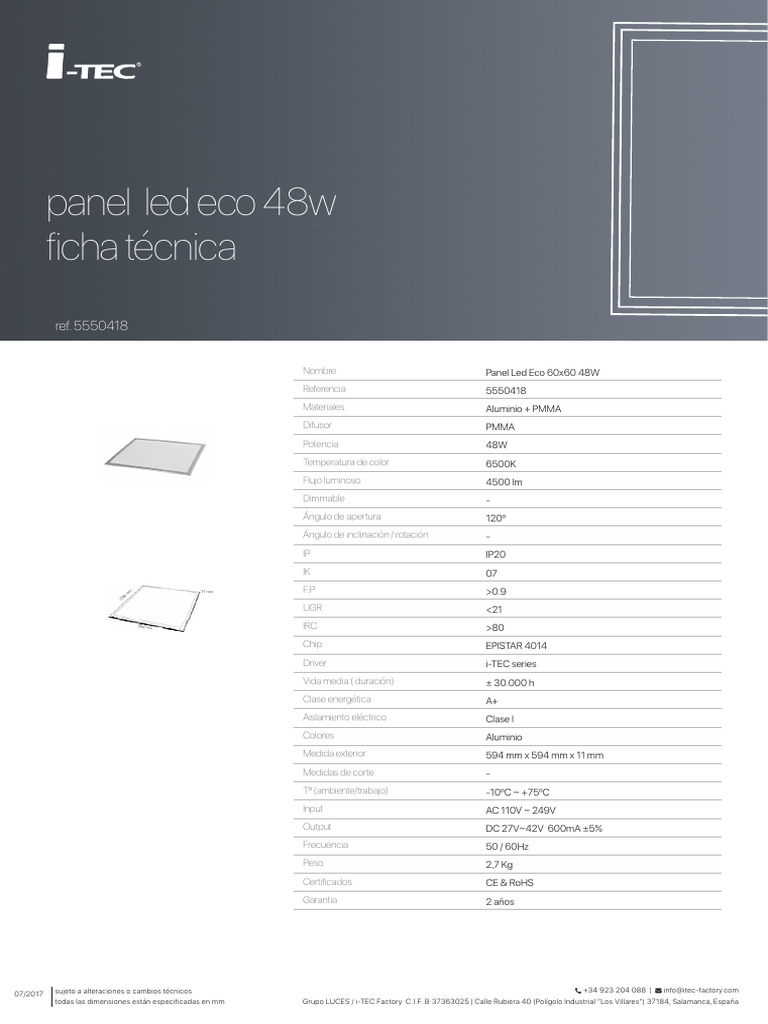 31.Ficha Tecnica - LED ECO 60x60 48W-6500K-418-MARCA ITEC | PDF | Ligero | Electrónica