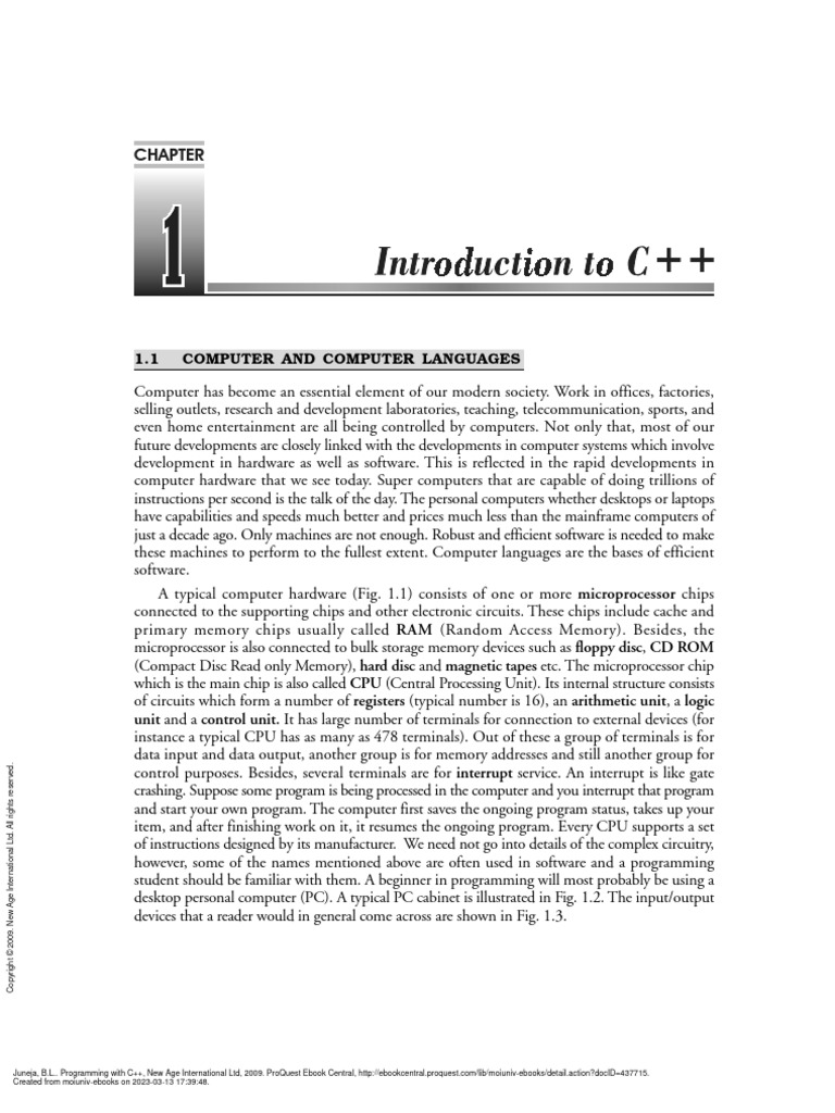 Programming With C++ - (Chapter 1. Introduction To C++) | PDF | C++ | Assembly Language