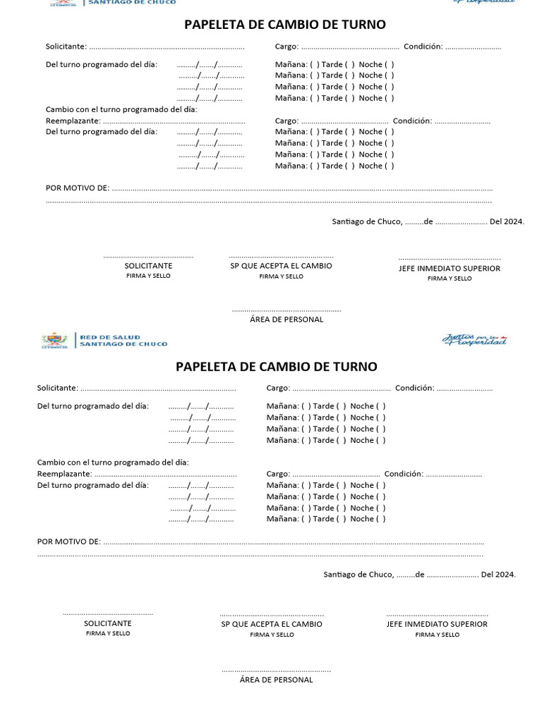 Formato Cambio de Turno Hospital | PDF