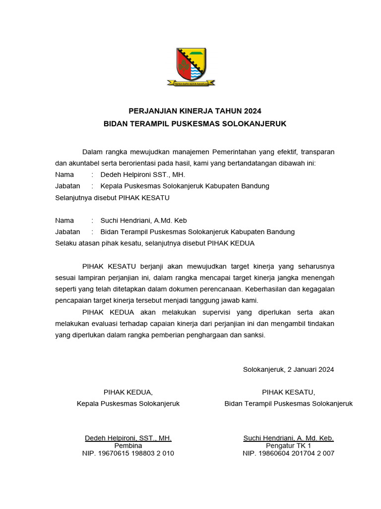 2024 Perjanjian Kinerja Suchi | PDF