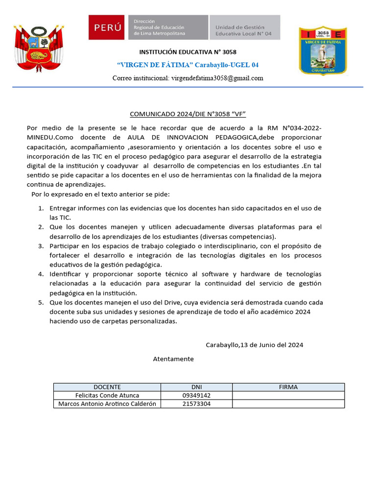 Comunicado, Oficio y Informe | PDF | Maestros | Enseñando