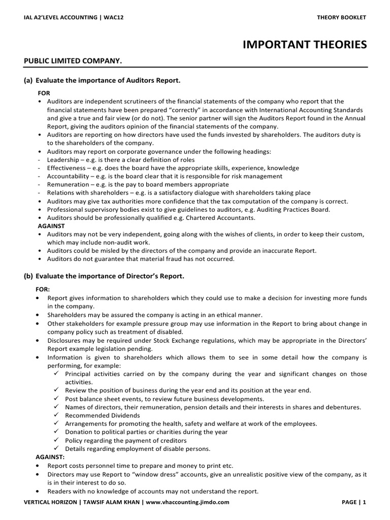 A2 Theory Booklet | PDF | Dividend | Audit