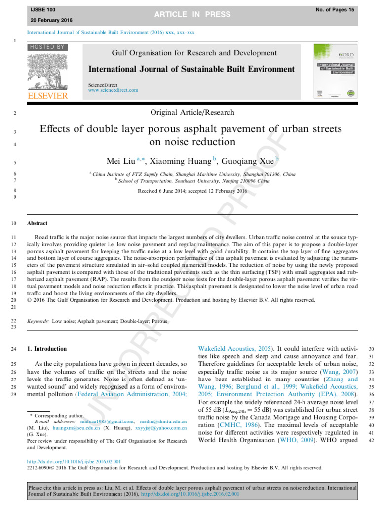 Effects of Double Layer Porous Asphalt Pavement of Urban Streets On ...
