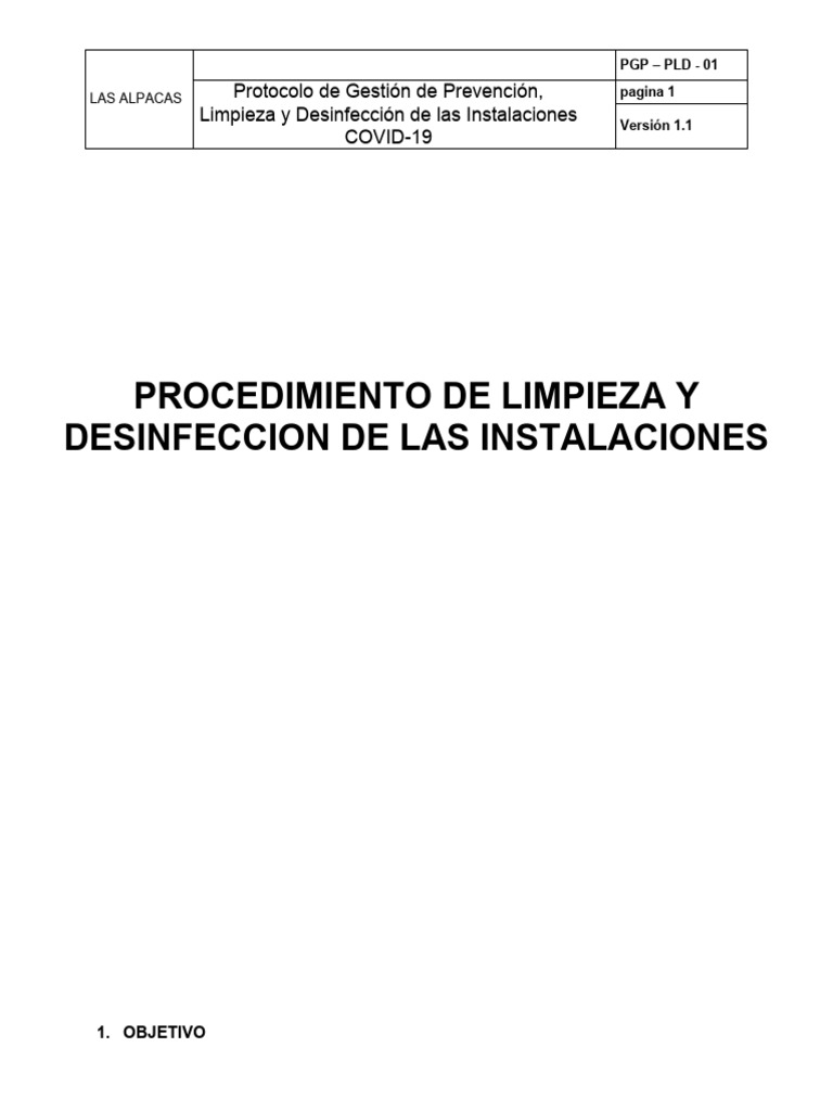 PROCEDIMIENTO DE LIMPIEZA Y DESINFECCION DE LAS INSTALACIONES | PDF | Agua | Residuos