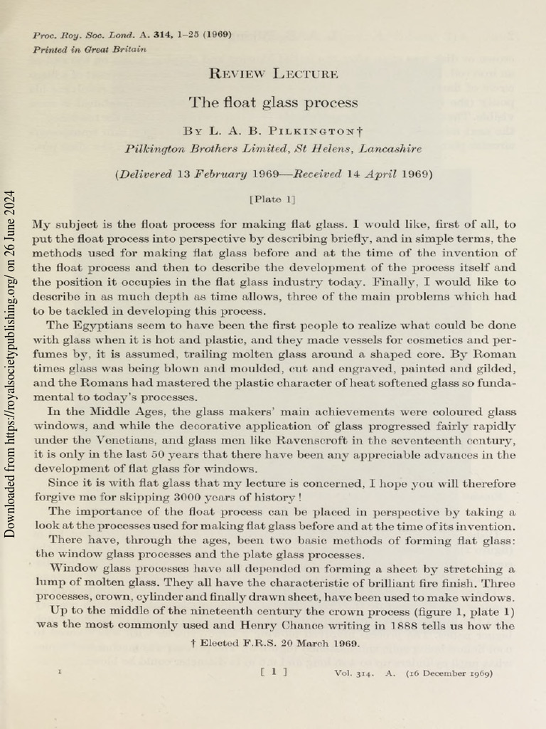 Pilkington 1997 Review Lecture The Float Glass Process | PDF | Glasses ...