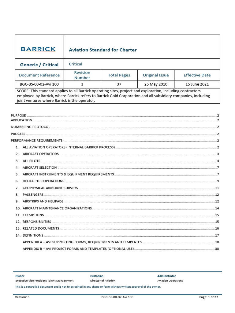 Barrick Aviation Charter Standards Guide | PDF | Flight Recorder | Aviation