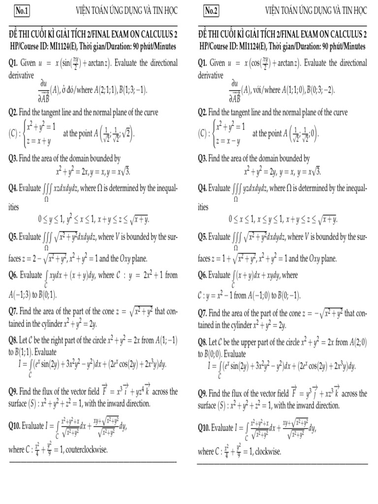 De Thi 2 | PDF | Mathematical Analysis | Mathematical Physics