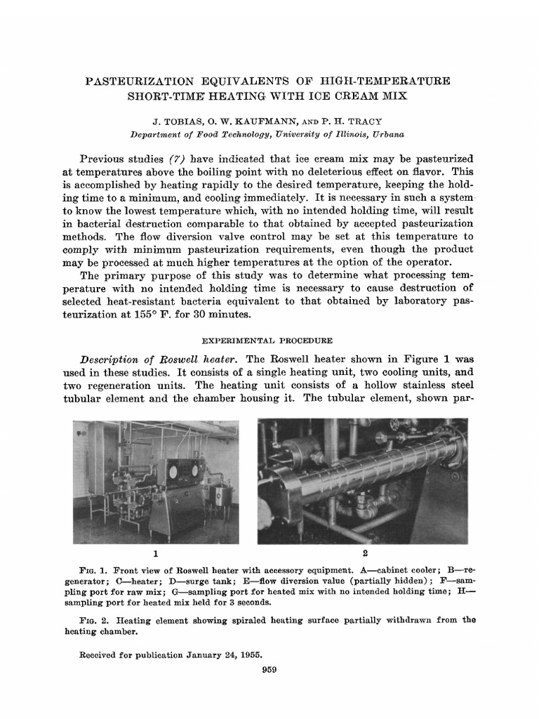 1955 - Pasteurization Equivalents of HTST Heating With Ice Cream Mix ...