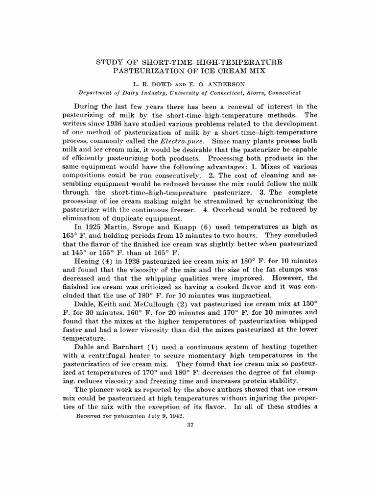1943 - Study of HTST Pasteurization of Ice Cream Mix | PDF | Milk | Ice
