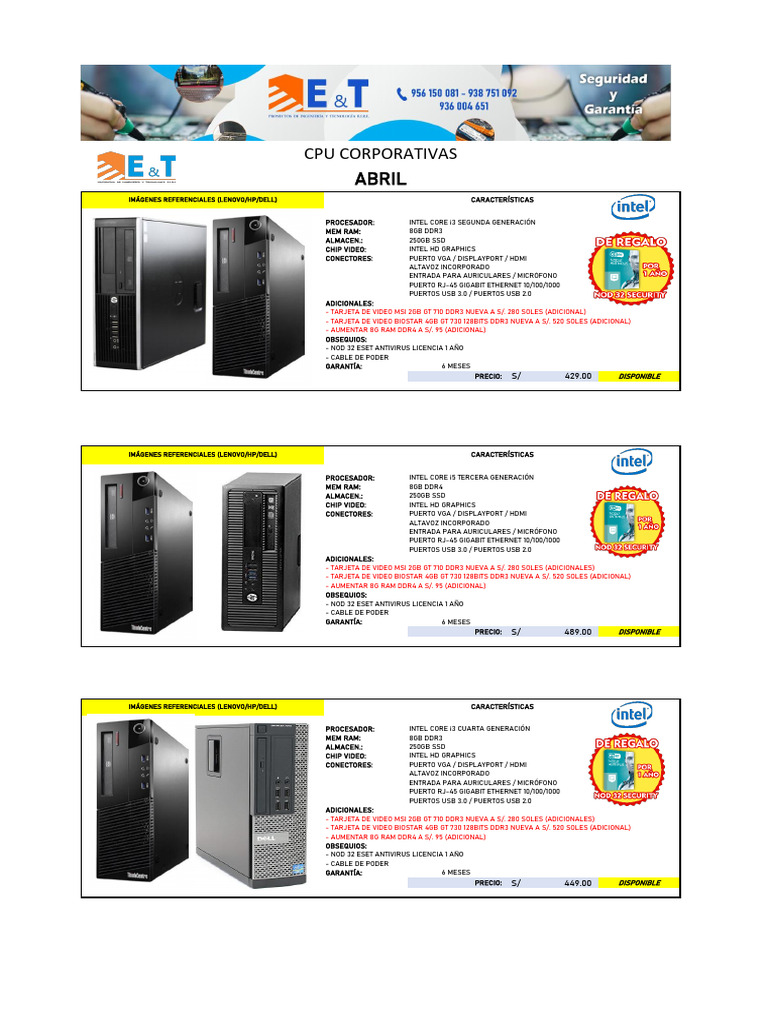 Lista de Equipos - Solo Cpu - Abril | PDF | USB | Hdmi