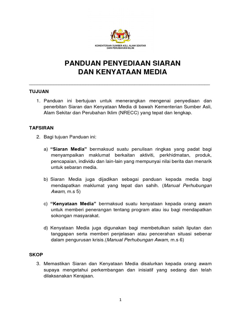 Panduan Penyediaan Siaran Dan Kenyataan Media NRECC | PDF
