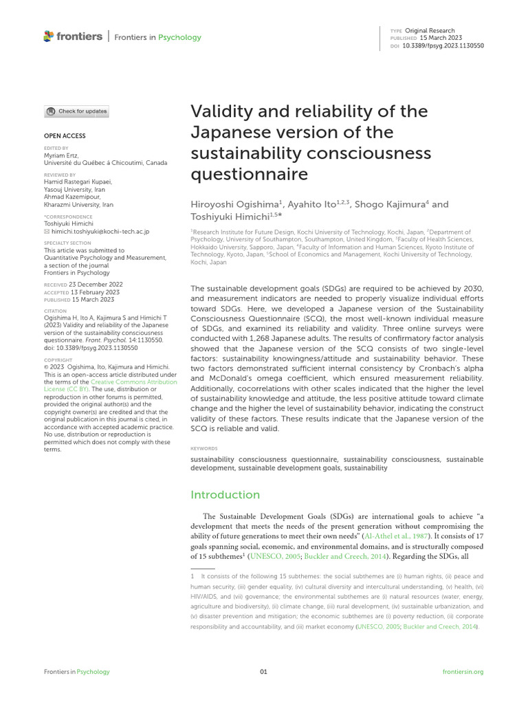 Validity and Reliability of the Japanese Version o | Download Free PDF | Attitude (Psychology ...