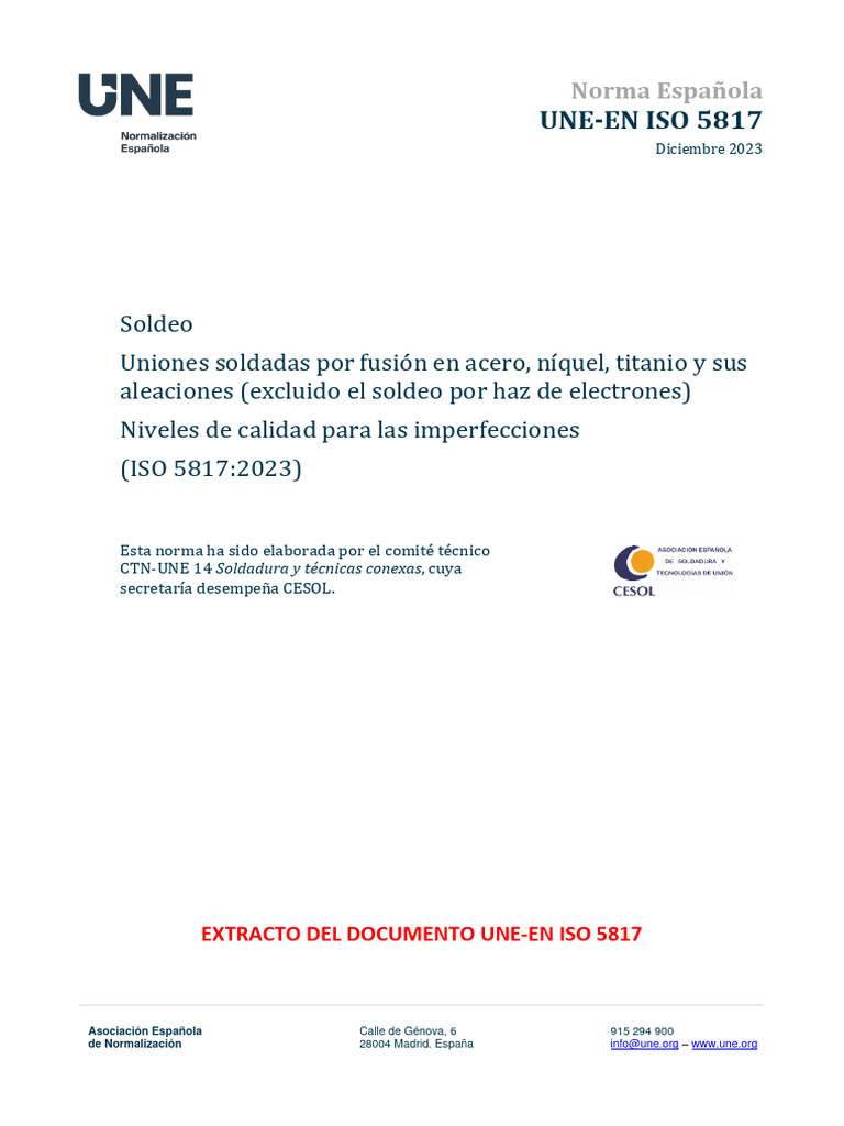 (Ex) Une-En Iso 5817 2023 | PDF | Acero | Fatiga (material)