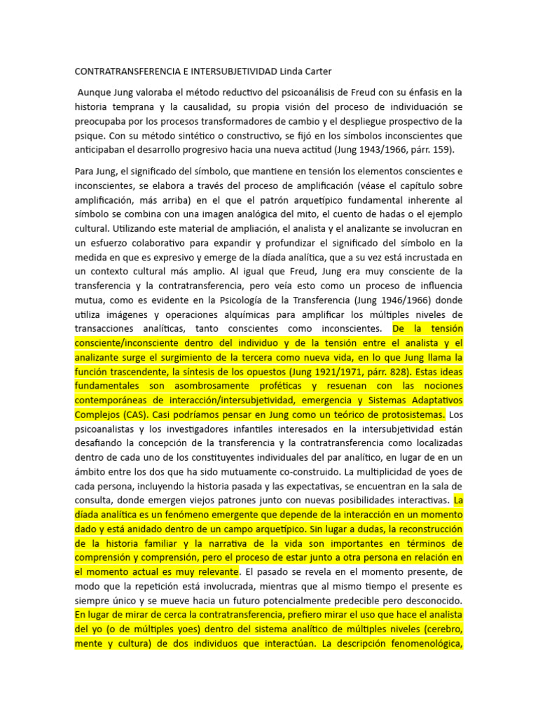 Linda Carter 2010 Texto de Stein CONTRATRANSFERENCIA E INTERSUBJETIVIDAD | PDF | Carl Jung ...