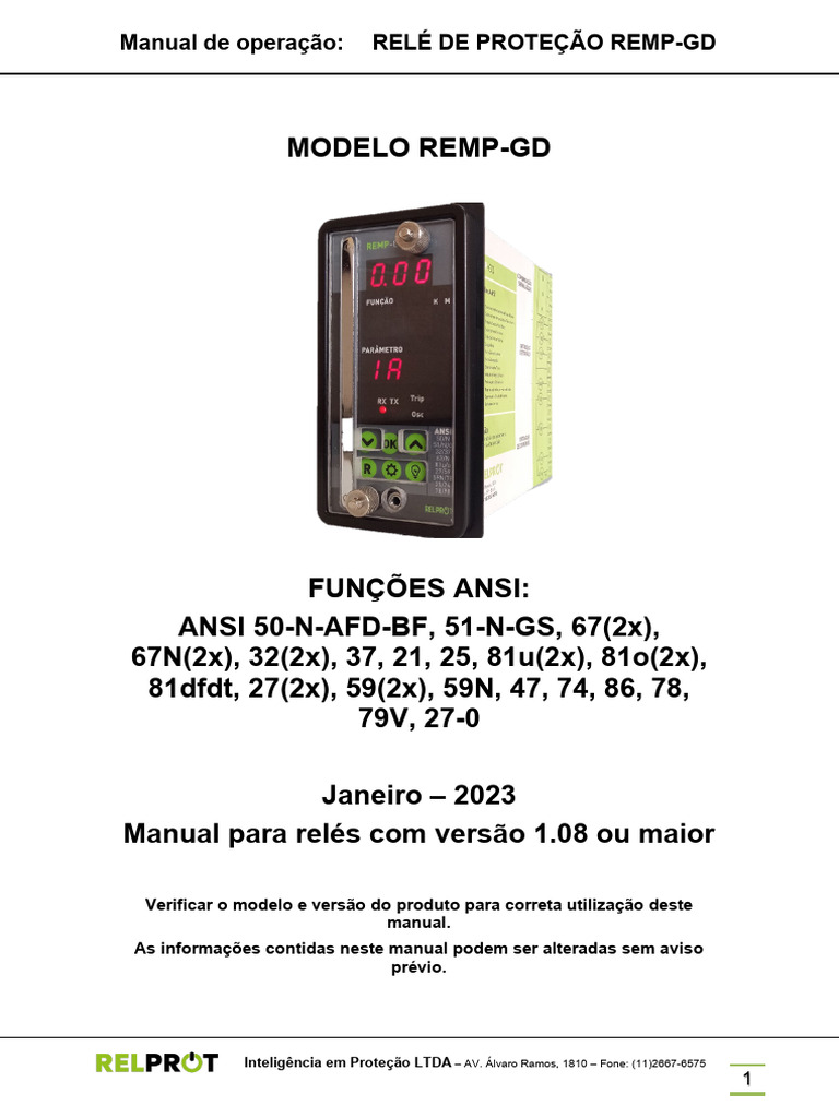 Manual de Operacao REMP GD vrs11 | PDF | Relé | Fonte de energia