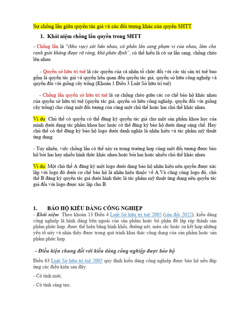 Sự chồng lấn giữa quyền tác giả và các đối tượng khác của quyền SHTT | PDF