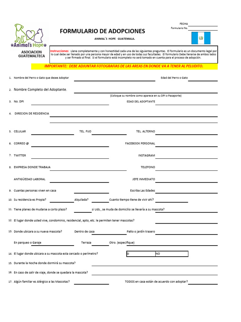 Formulario Adopciones Abril 2023 | PDF | Adopción | Gatos