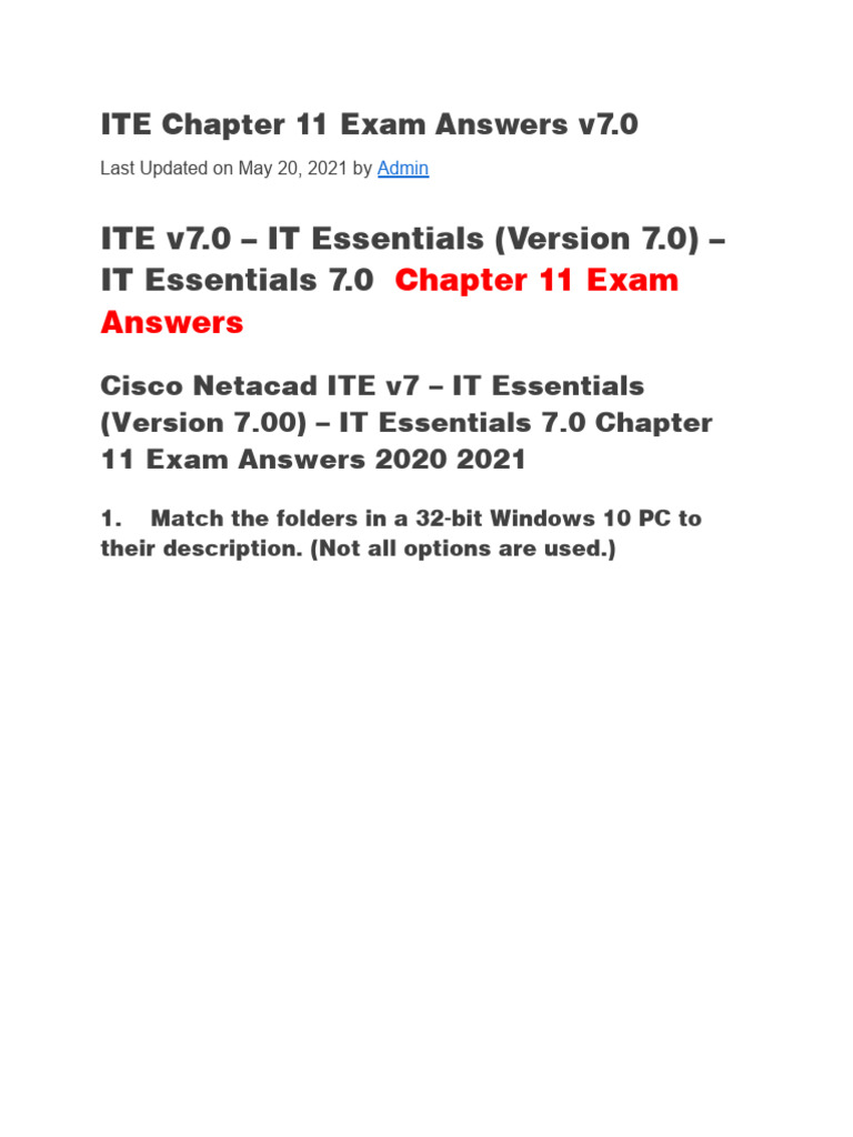 ITE Chapter 11 Exam Answers v7 | PDF | Booting | Computer File