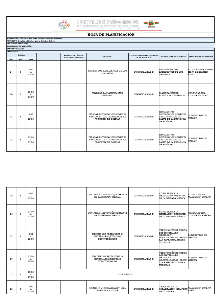 Hoja - de - Planificacion Cuarta Semana de Junio | PDF