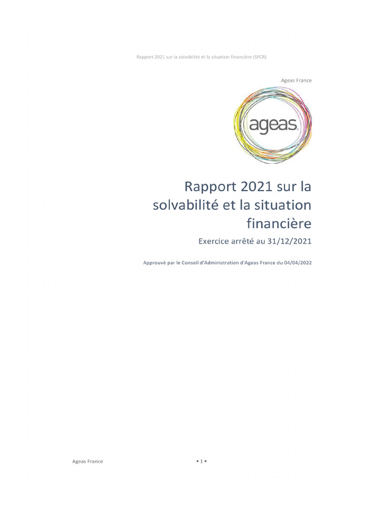 SFCR - Ageas France - 2021 - Mano | PDF