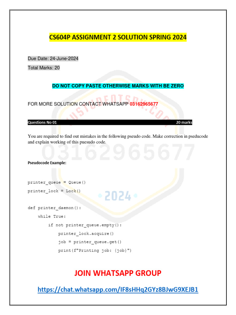 CS604P Assignment 2 Solution Spring 2024 | PDF | Thread (Computing) | Software Engineering