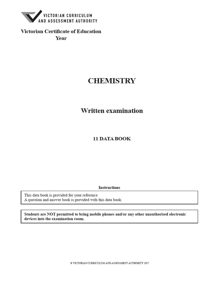 0 - VCAA Y11 Data Booklet | PDF | Mole (Unit) | Litre