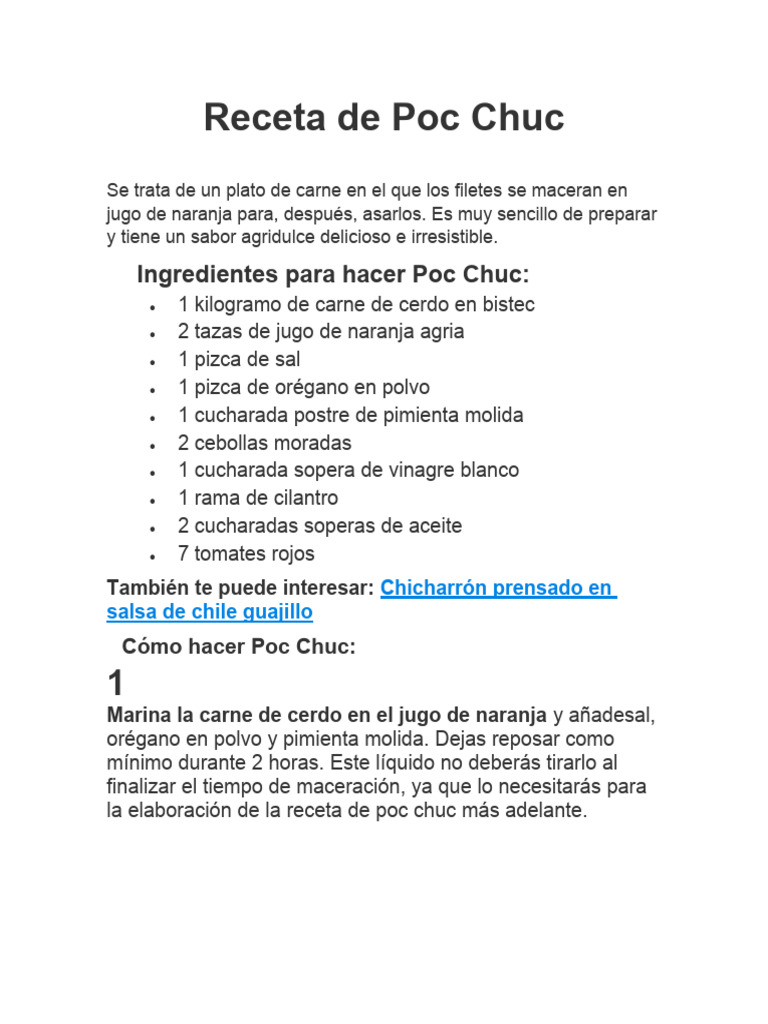 Receta de Poc Chuc | PDF | Cocina, comidas y vino | Ciencia y matemáticas